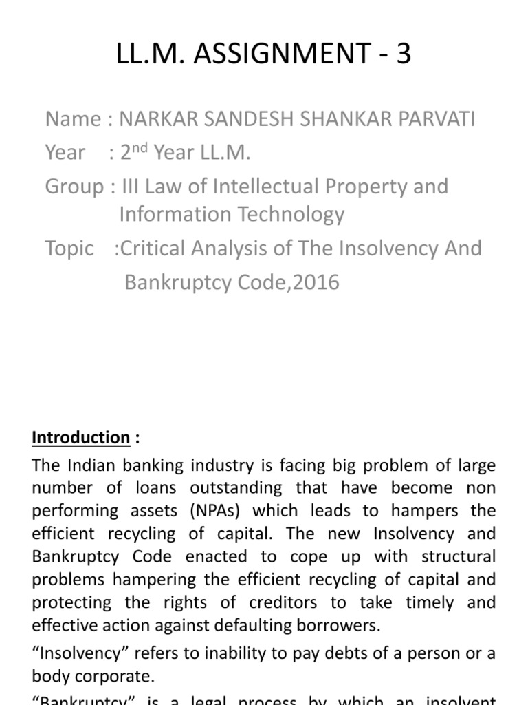 Critical Analysis of IBC Code | PDF | Bankruptcy | Insolvency