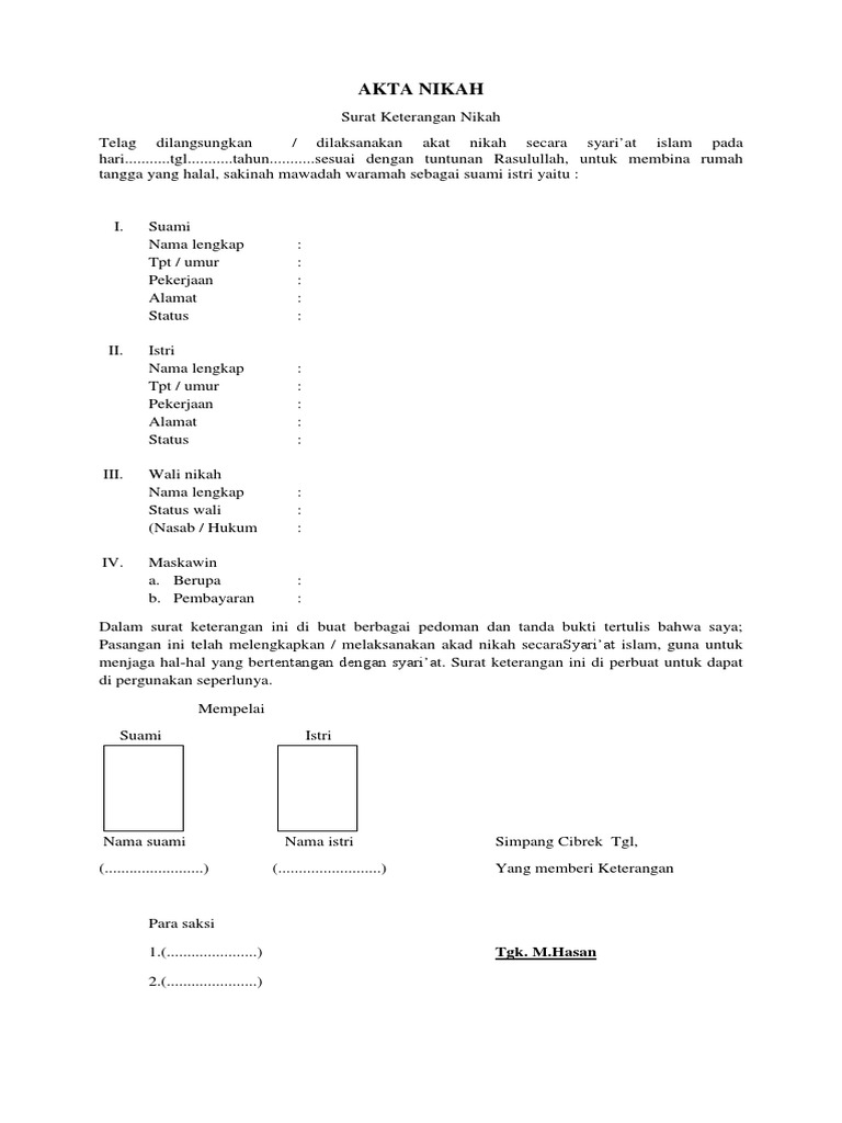 Contoh Akta Nikah Islam Lengkap | PDF