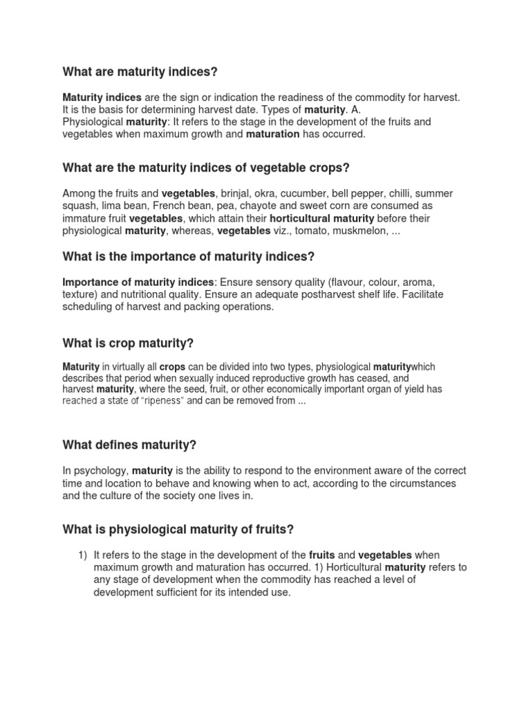Understanding Maturity Indices in Horticulture | PDF | Vegetables | Fruit