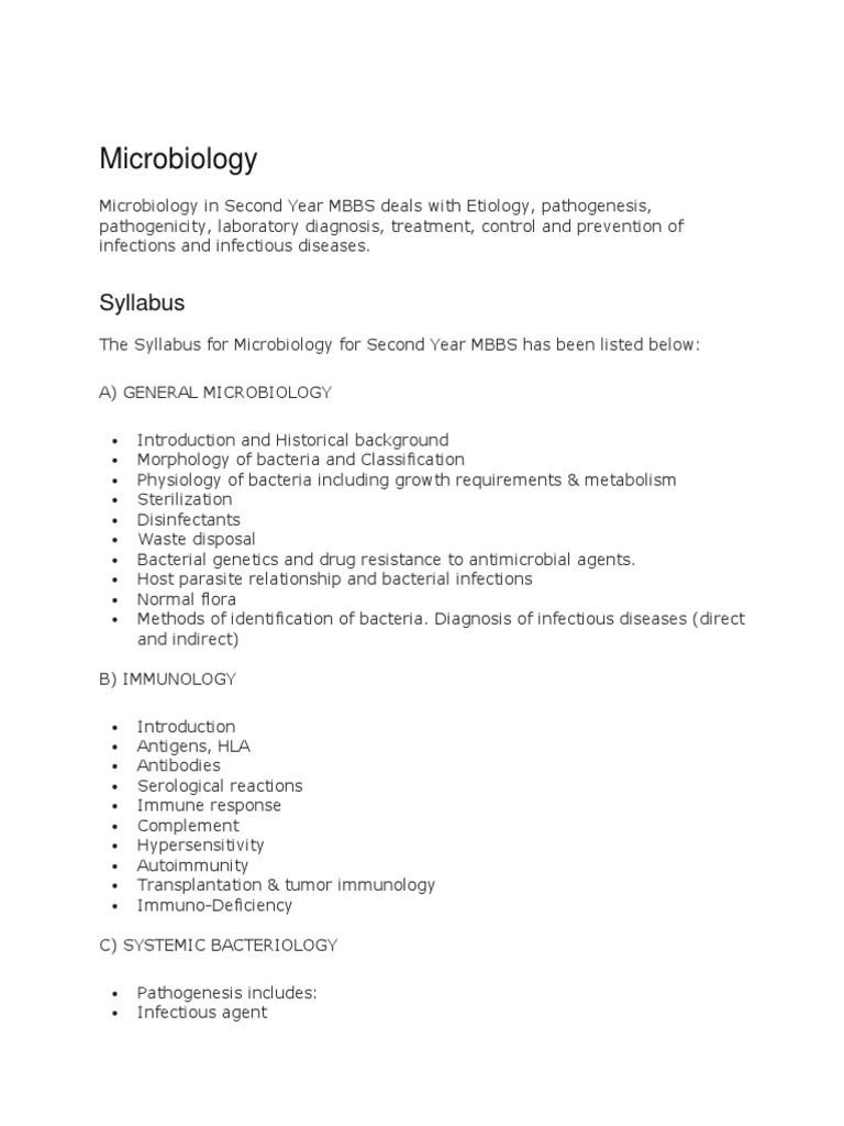 Microbiology Syllabus and Recommended Books For MBBS | PDF | Infection ...