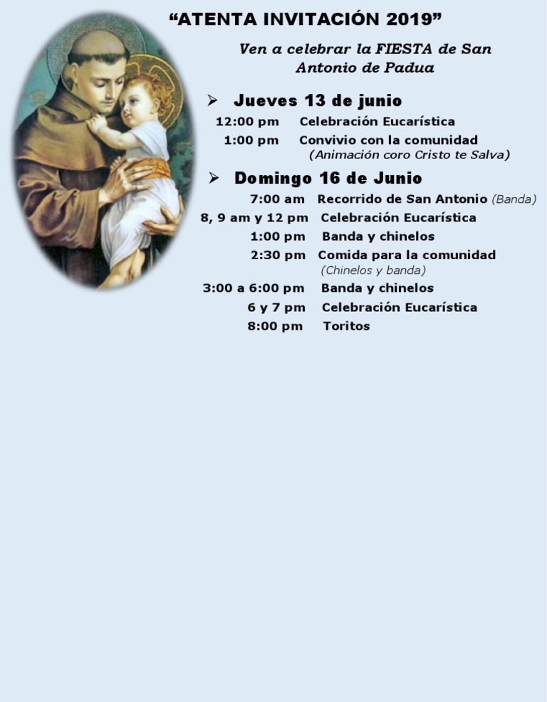 Atenta Invitación 2019 Fiesta de San Antonio | PDF