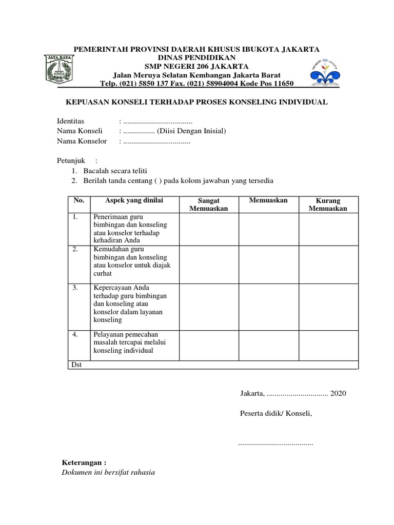 Format Kepuasan Konseli Terhadap Konseling Individu | PDF | Karier ...