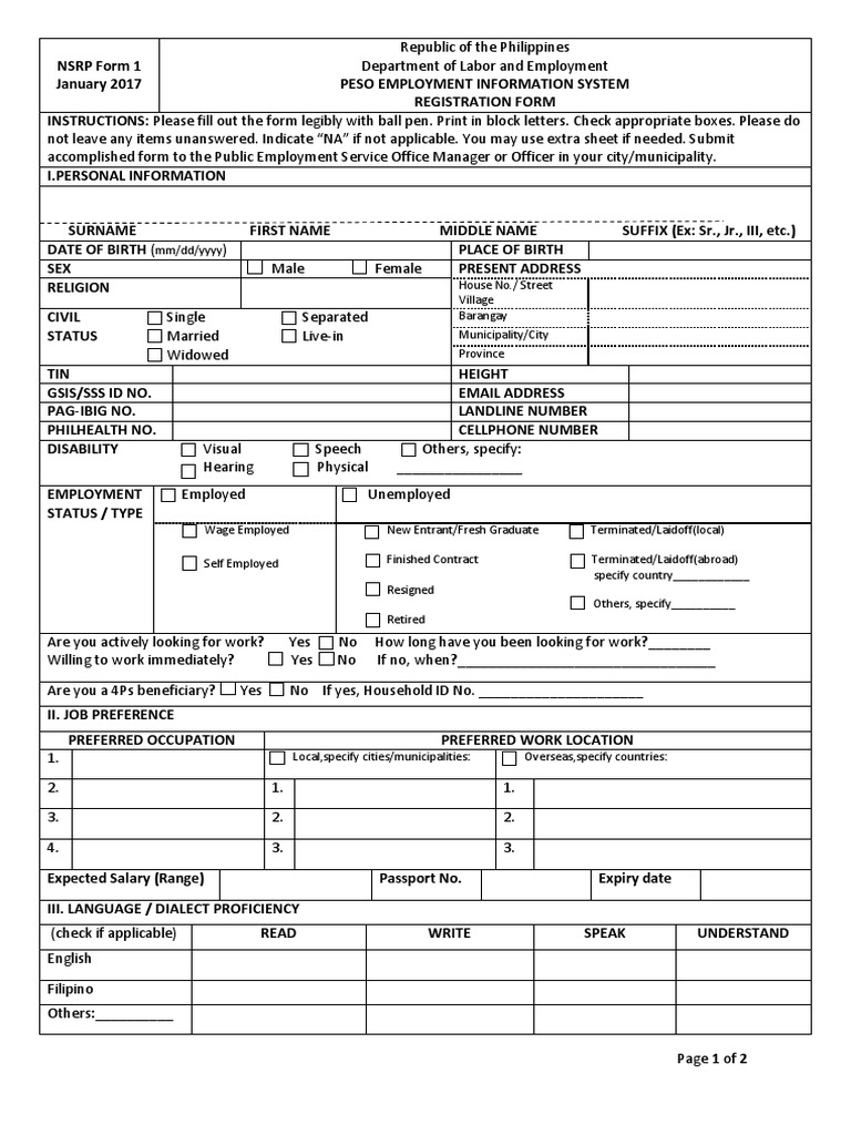 Registration for Employment Assistance: A Comprehensive Form for ...