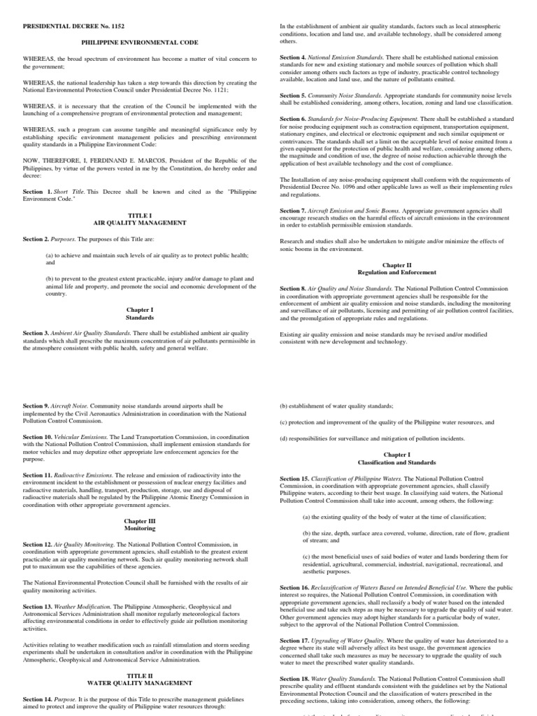 PD 1152 | PDF | Air Pollution | Waste Management