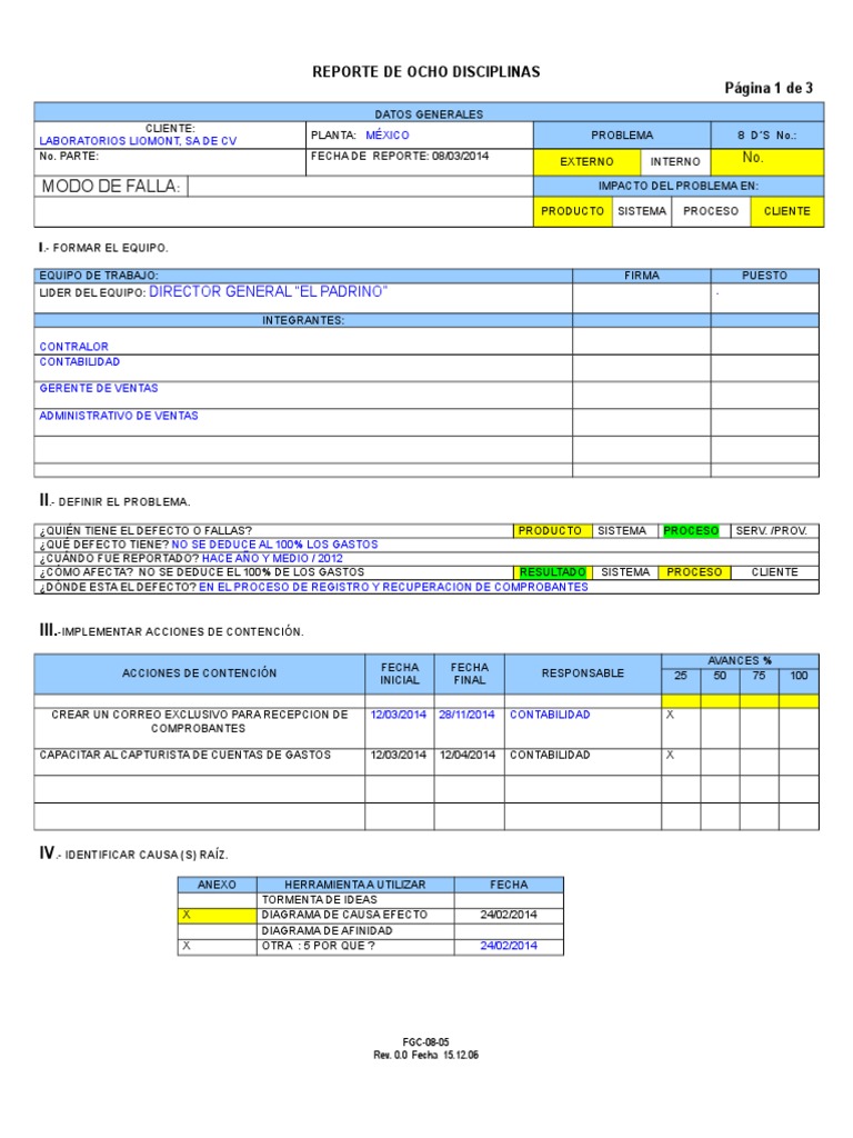 Reporte sobre la implementación del método 8D para resolver problemas ...