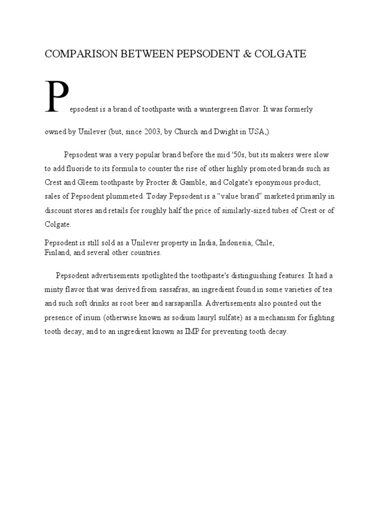 Comparison Between Pepsodent & Colgate | PDF | Personal Hygiene ...