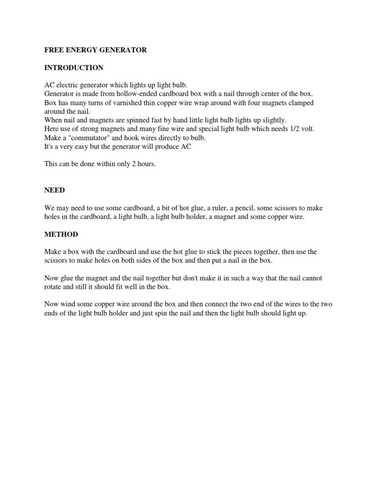 Free Energy Generator | PDF | Thermometer | Electric Generator