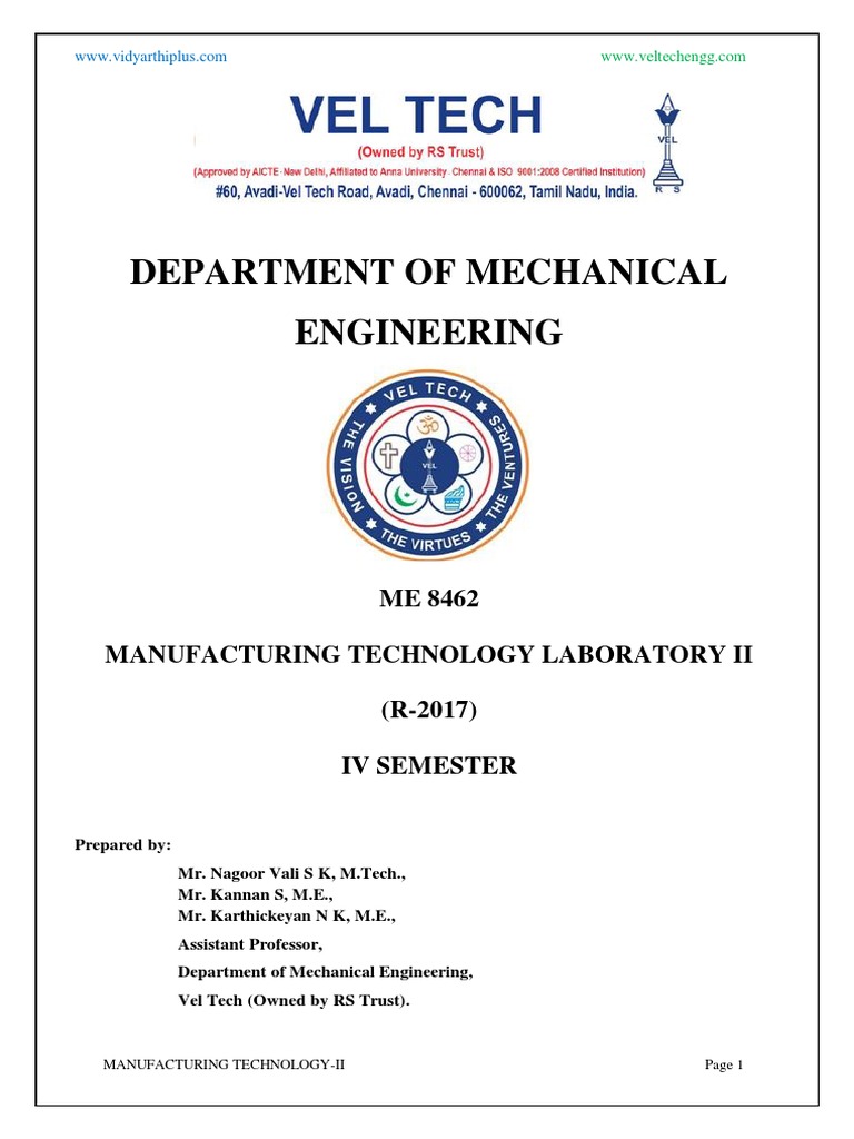 Me 8462 Mt Ii Lab Manual Pdf Pdf Grinding Abrasive Cutting Gear