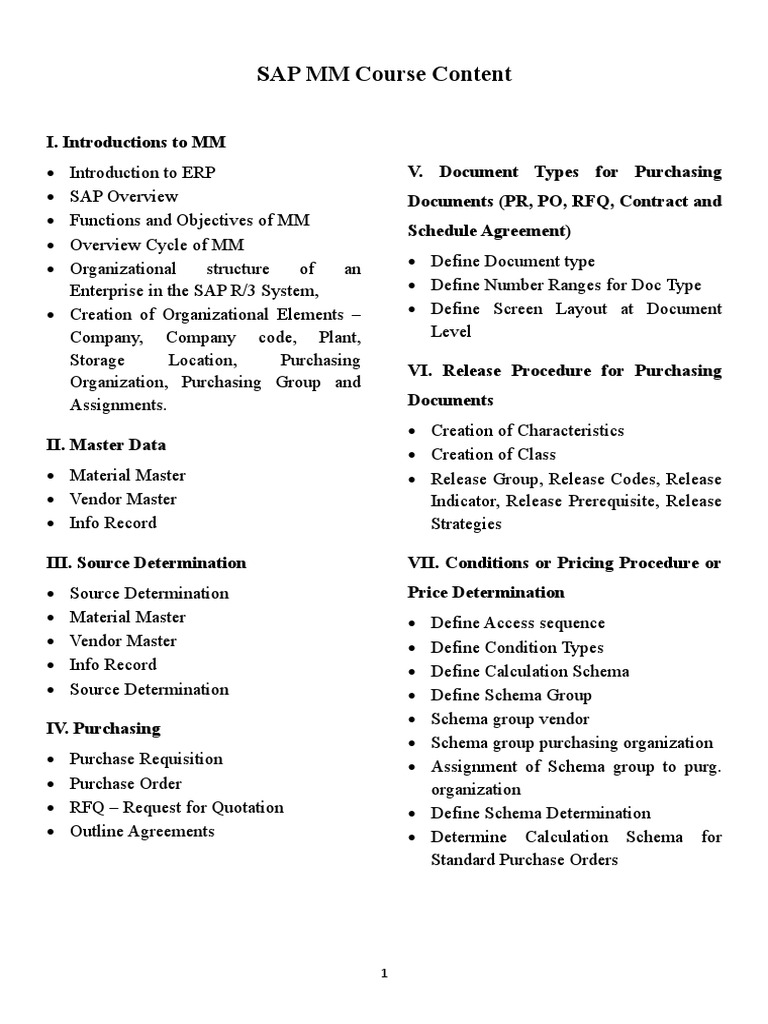 Sap MM Course Content | PDF | Invoice | Business