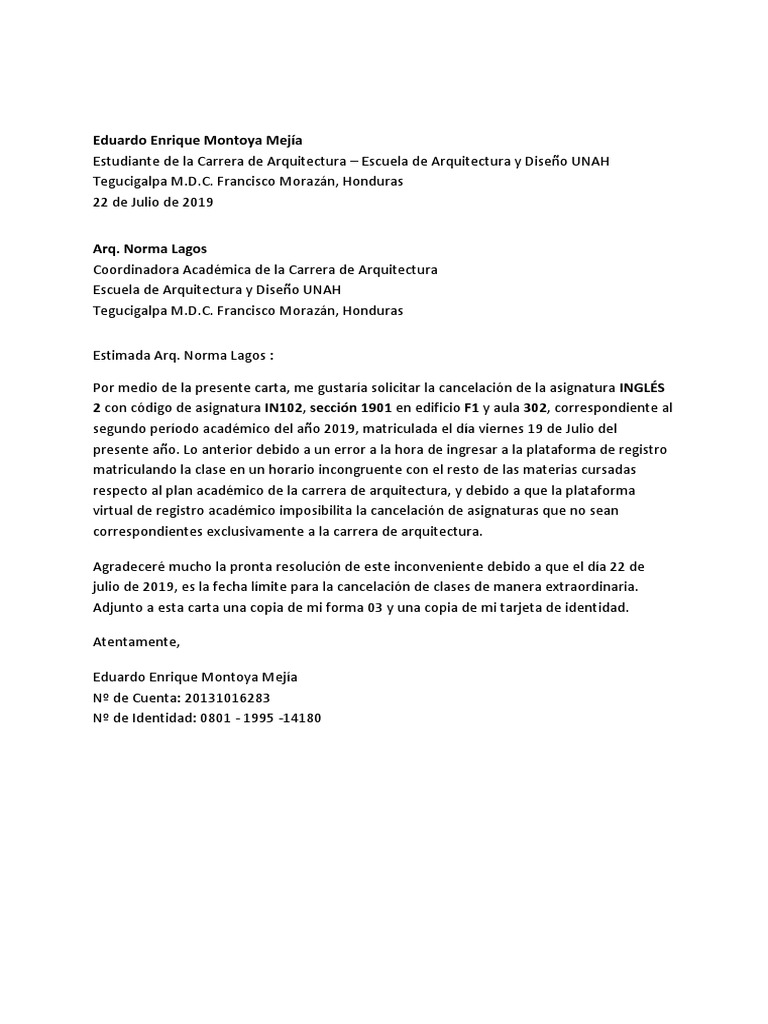Carta Cancelacion Asignatura PDF | PDF