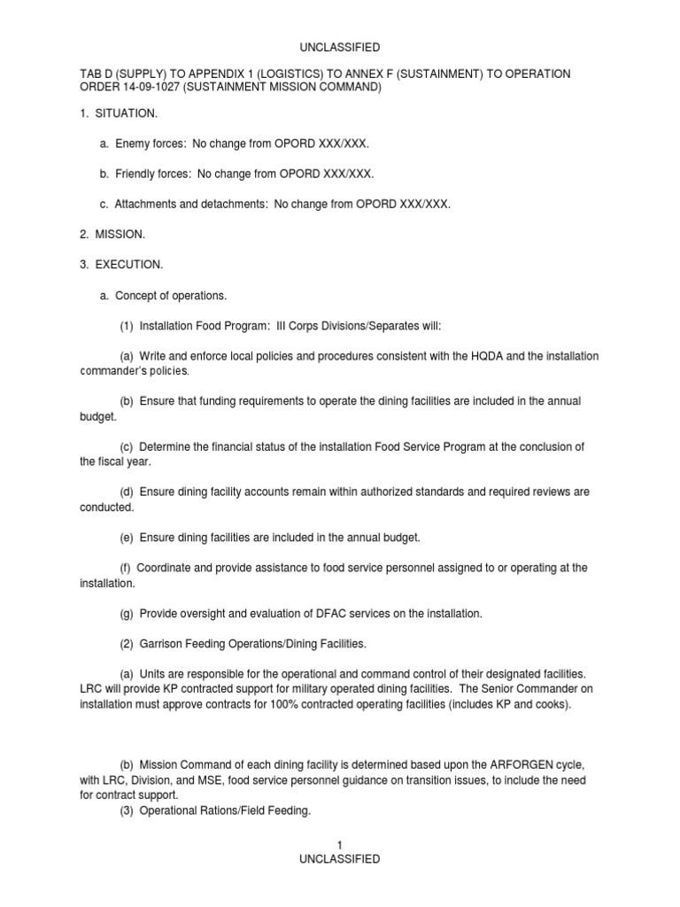 TAB D (Supply) TP Appendix 1 (Logistics) To Annex F (Sustainment) | PDF ...
