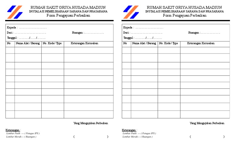 Form Bukti Pemeliharaan Dan Perbaikan Alat Ips RSGH (2side) | PDF