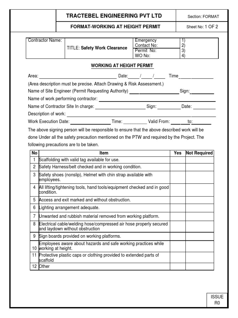 Height Work Permit | PDF | Prevention | Safety
