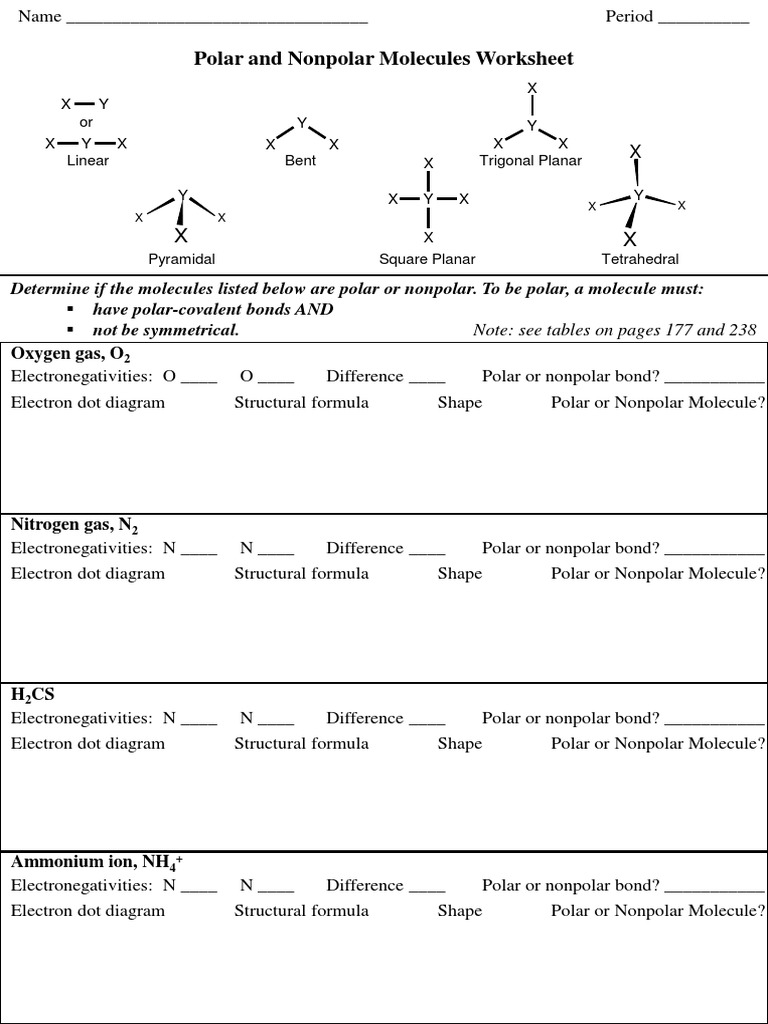 Polar and Nonpolar Molecules Worksheet | PDF | Chemical Polarity ...