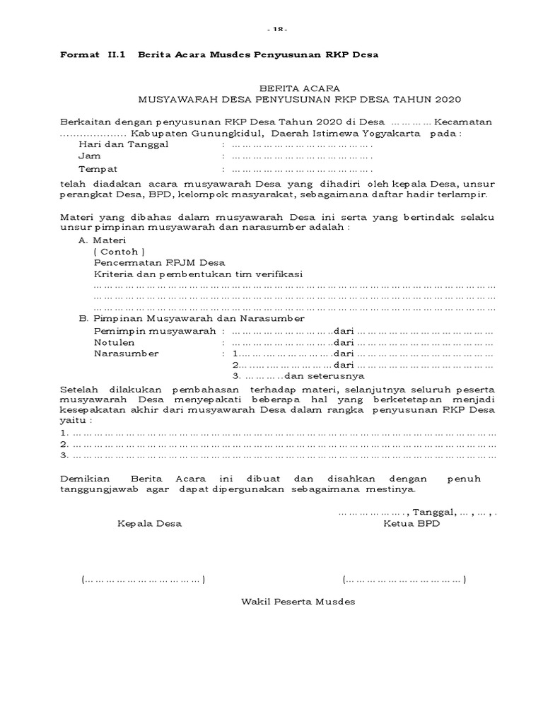 Contoh Format RKPDes 2020 | PDF | Seni