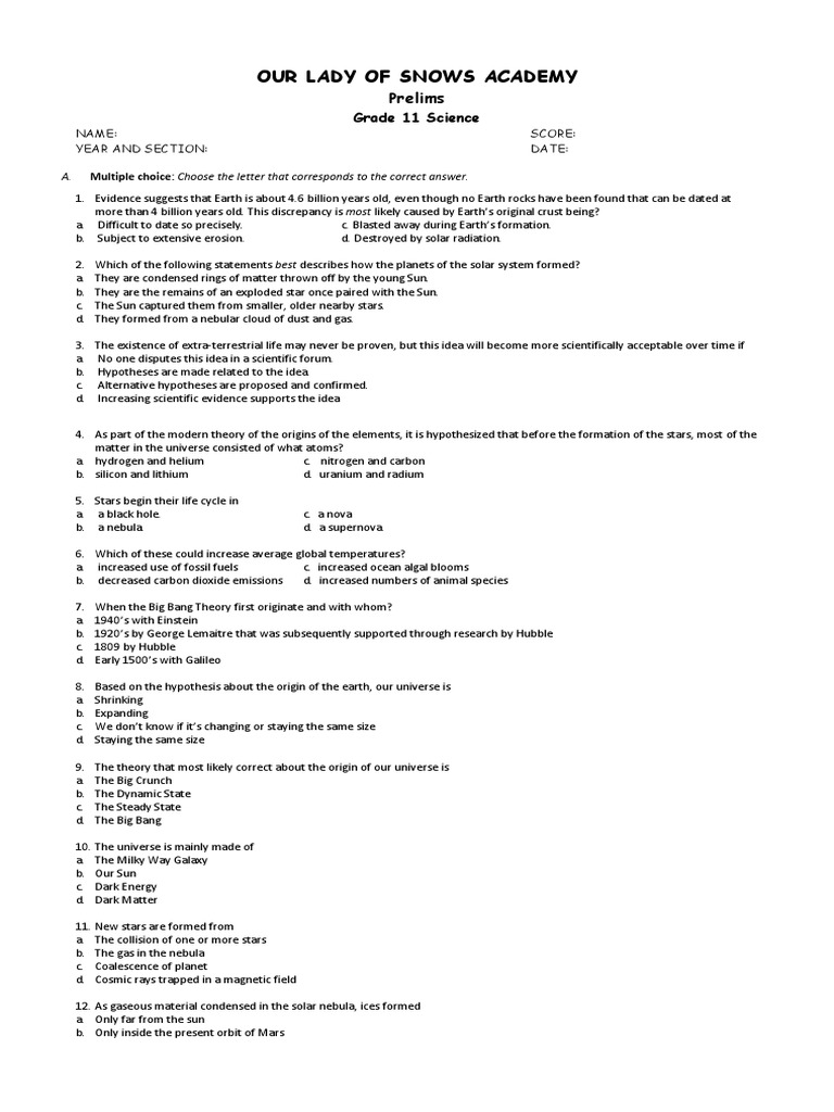 Grade 11 Science | PDF | Sun | Formation And Evolution Of The Solar System