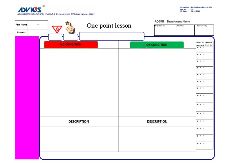 One Point Lesson Template Excel | PDF