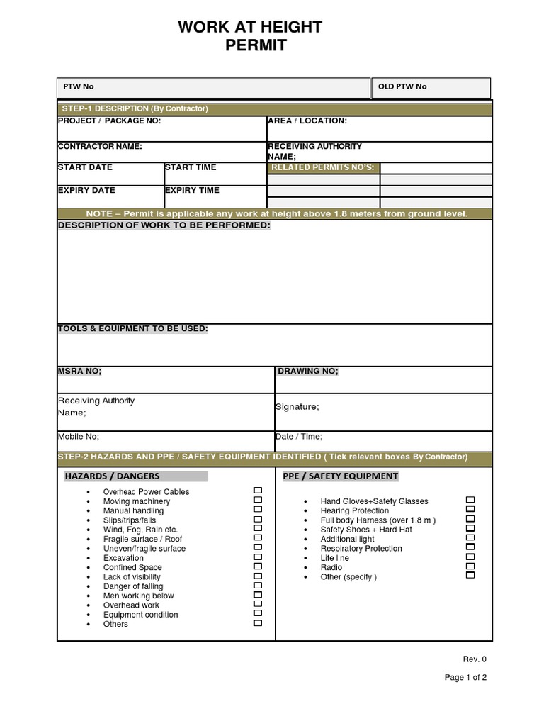 Work at Height Permit | Download Free PDF | Personal Protective ...