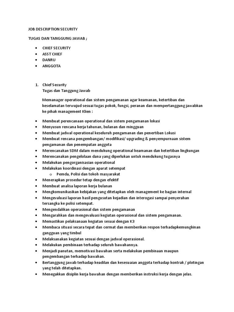 Deskripsi Tugas Satpam Lengkap | PDF