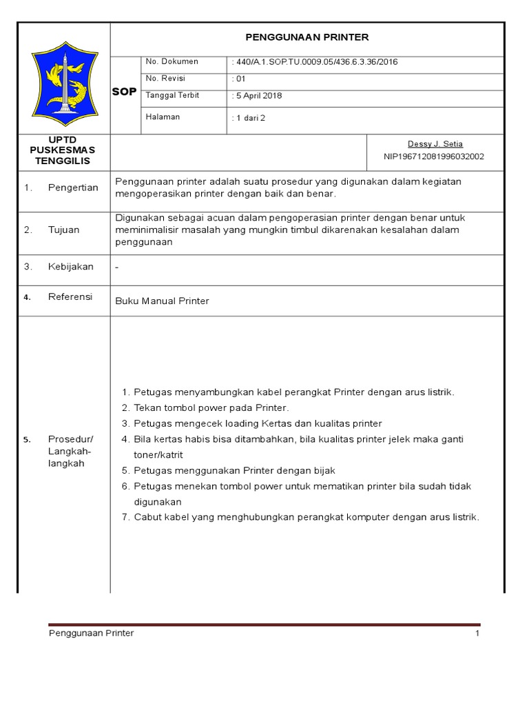 101... TU SOP Penggunaan Printer | PDF