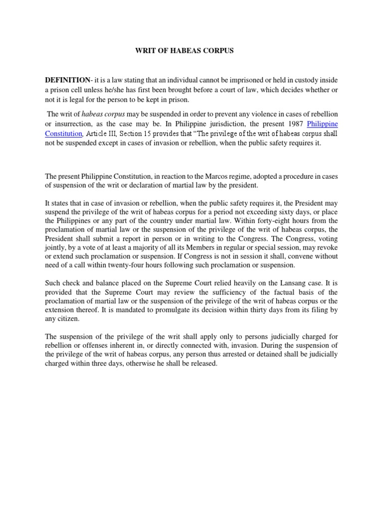 Writ of Habeas Corpus | Download Free PDF | Habeas Corpus | Writ