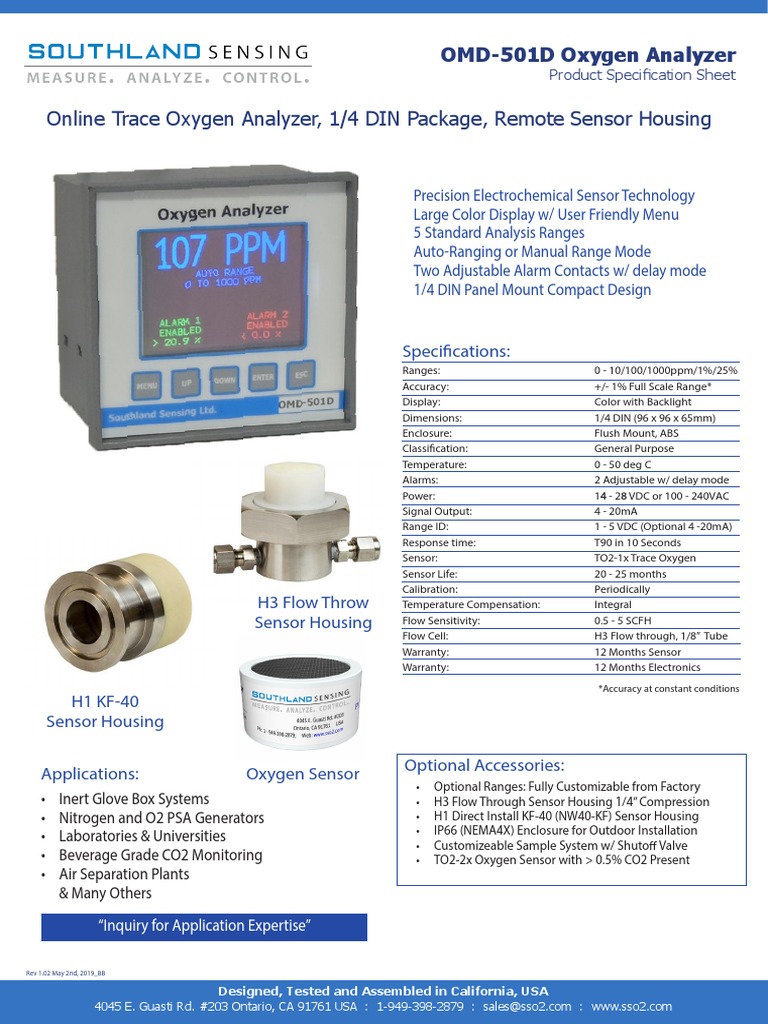 OMD-501D O2 Analyzer | PDF | Sensor | Manufactured Goods