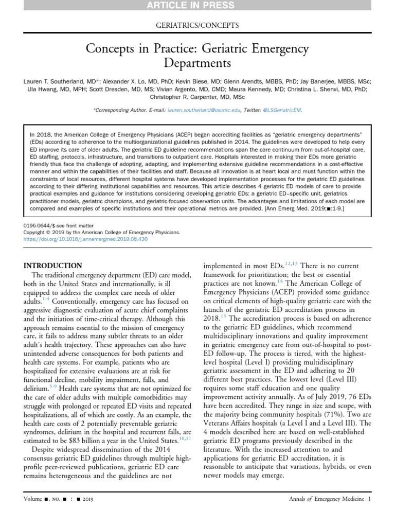 Concepts in Practice: Geriatric Emergency Departments | PDF ...