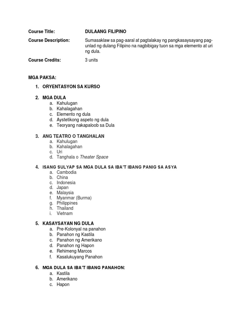 Dulaang Filipino Topics | PDF
