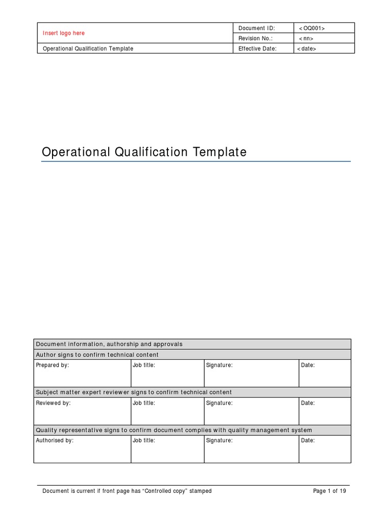 Operational Qualification Protocol for the Operational Qualification Template | PDF ...