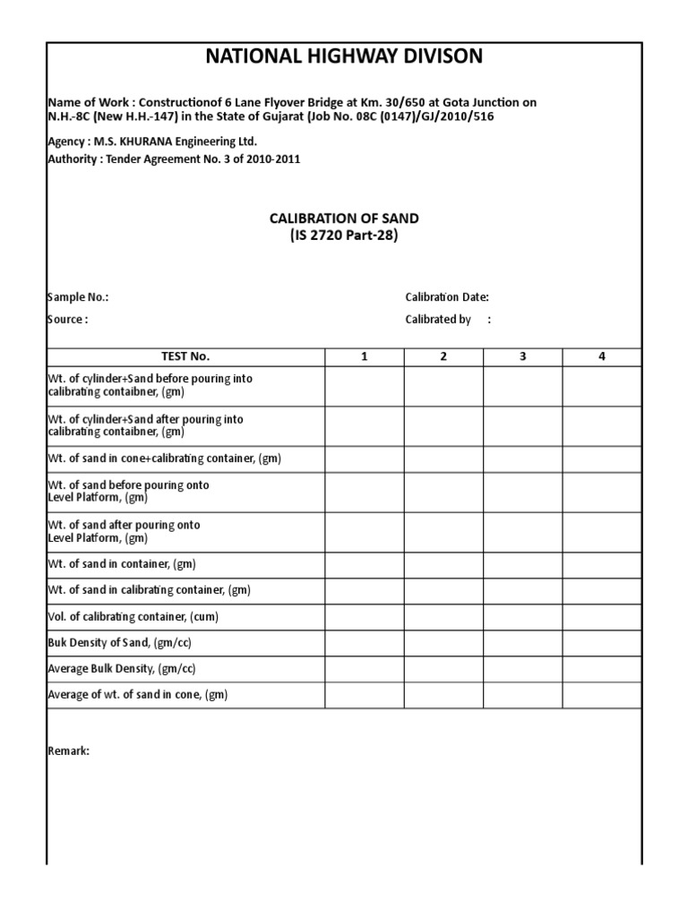 Sand Calibration Formet | PDF