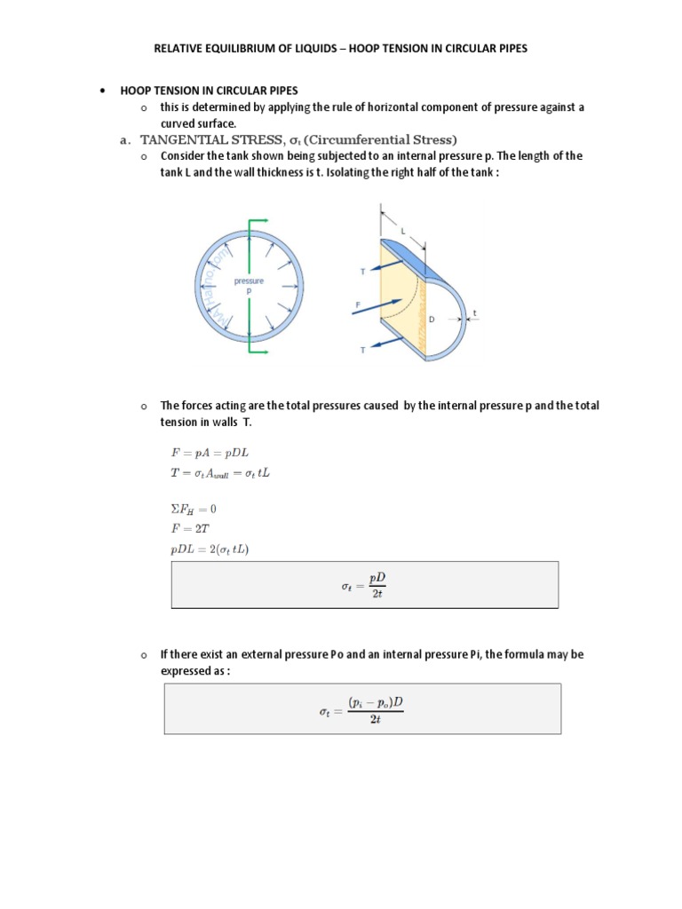Hoop Tension in Circular Pipes | PDF | Stress (Mechanics) | Pressure