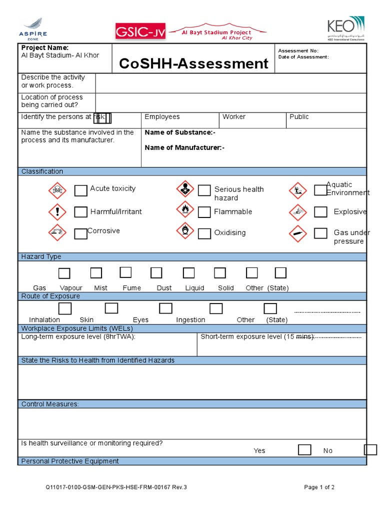 167 COSHH Assessment Form Rev. 1 | PDF | Safety | Prevention