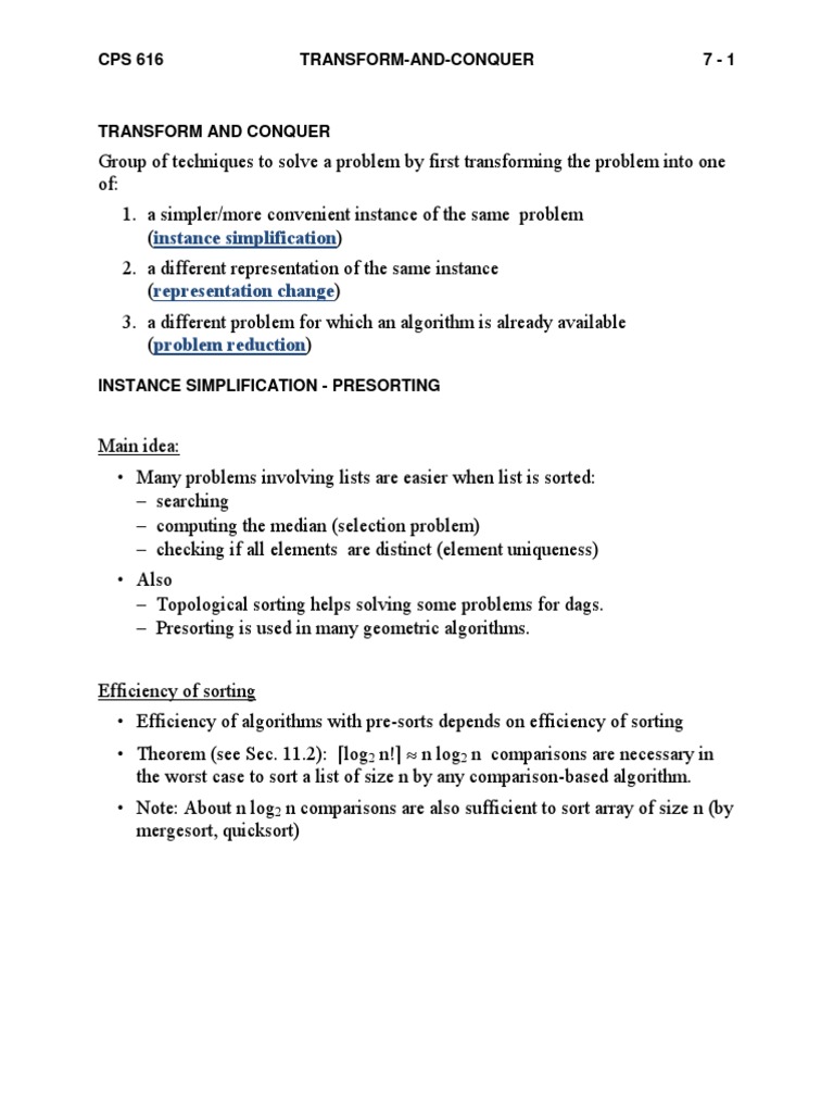 07 - Transform and Conquer | PDF | Computer Programming | Algorithms