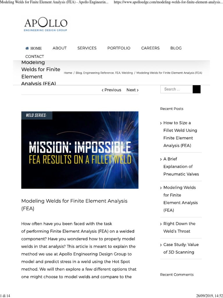 Modeling Welds For Finite Element Analysis (FEA) - Apollo Engineering ...
