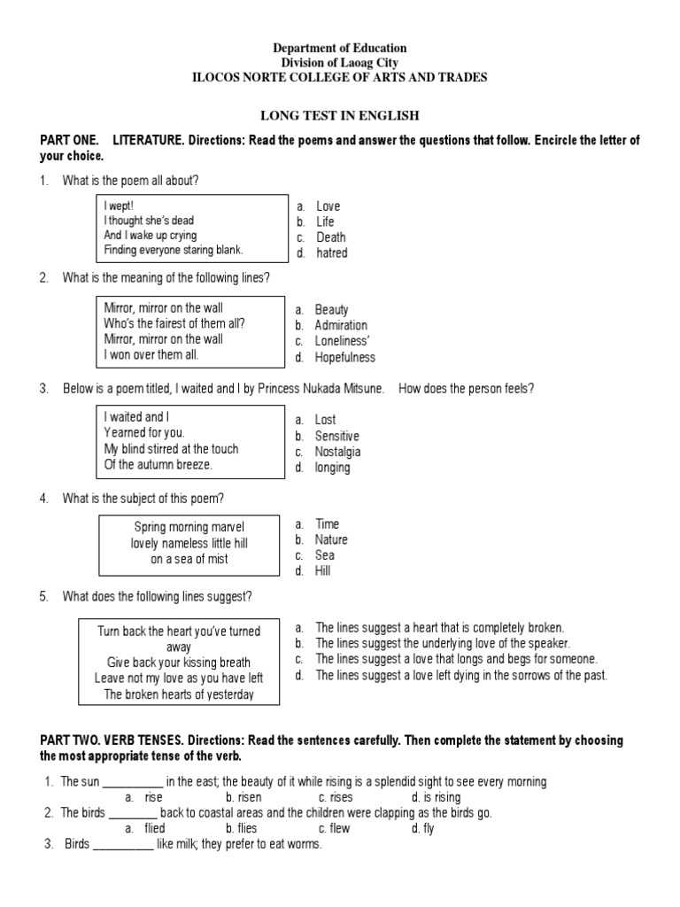 Long Test English | PDF