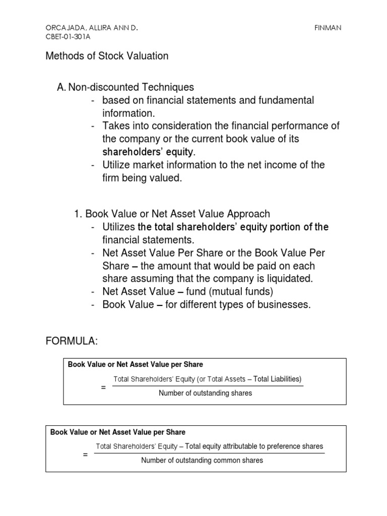 Methods of Stock Valuation | PDF | Equity (Finance) | Book Value