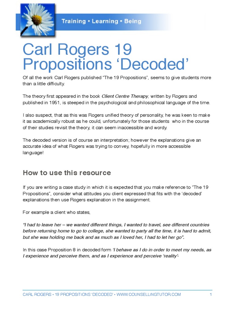 Carl Rogers 19 Propositions Decoded PDF | PDF | Proposition | Theory