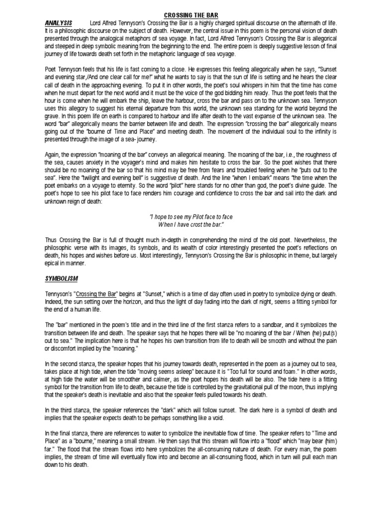 Crossing the Bar | Allegory | Poetry