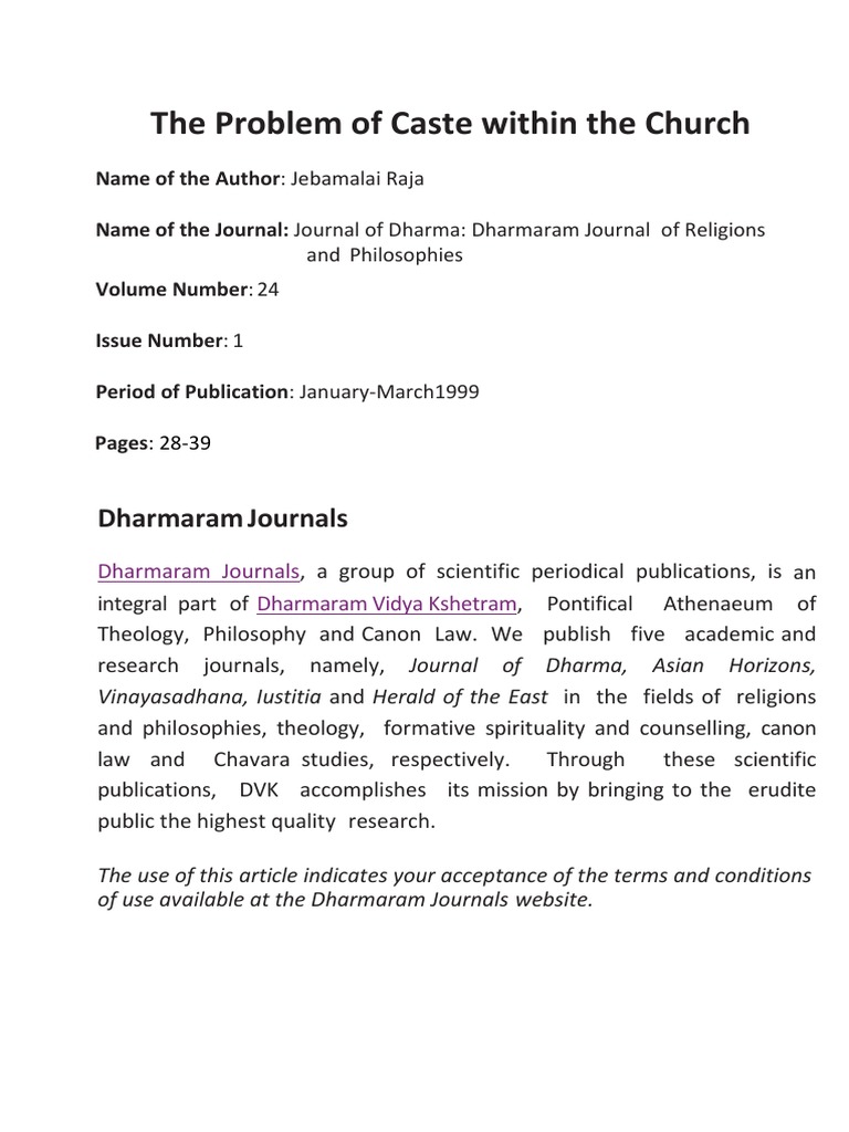 The Problem of Caste Within The Church-Jebamalai Raja-January-March ...