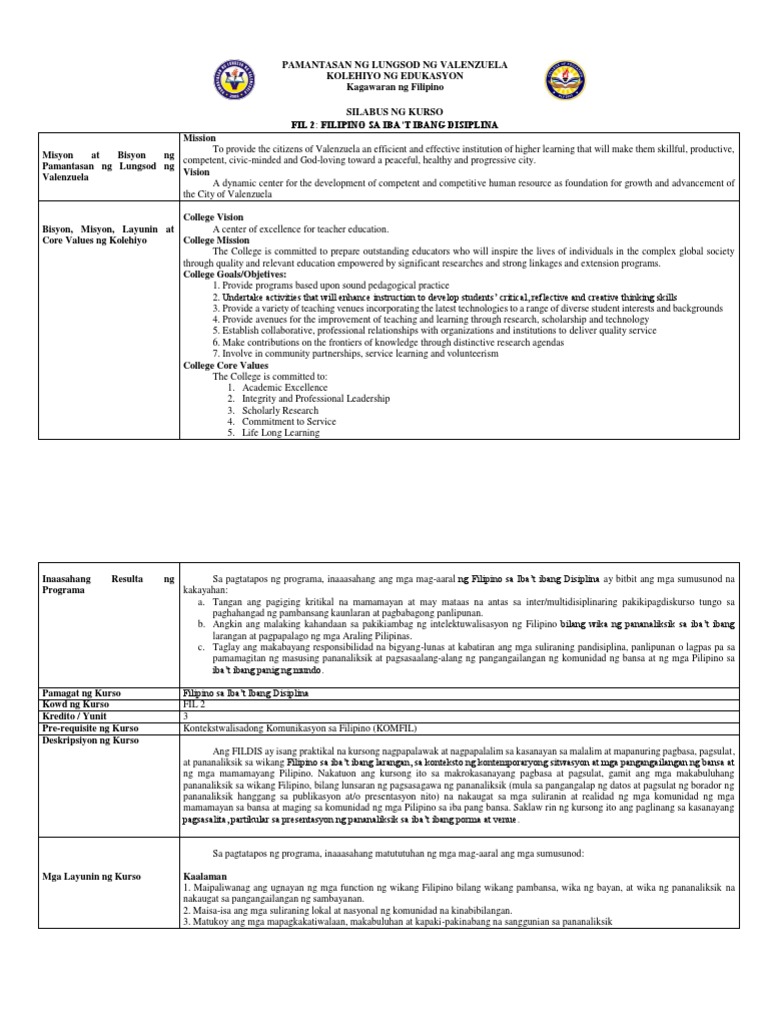 Fildis Silabus New Format | PDF | Service Learning | Learning