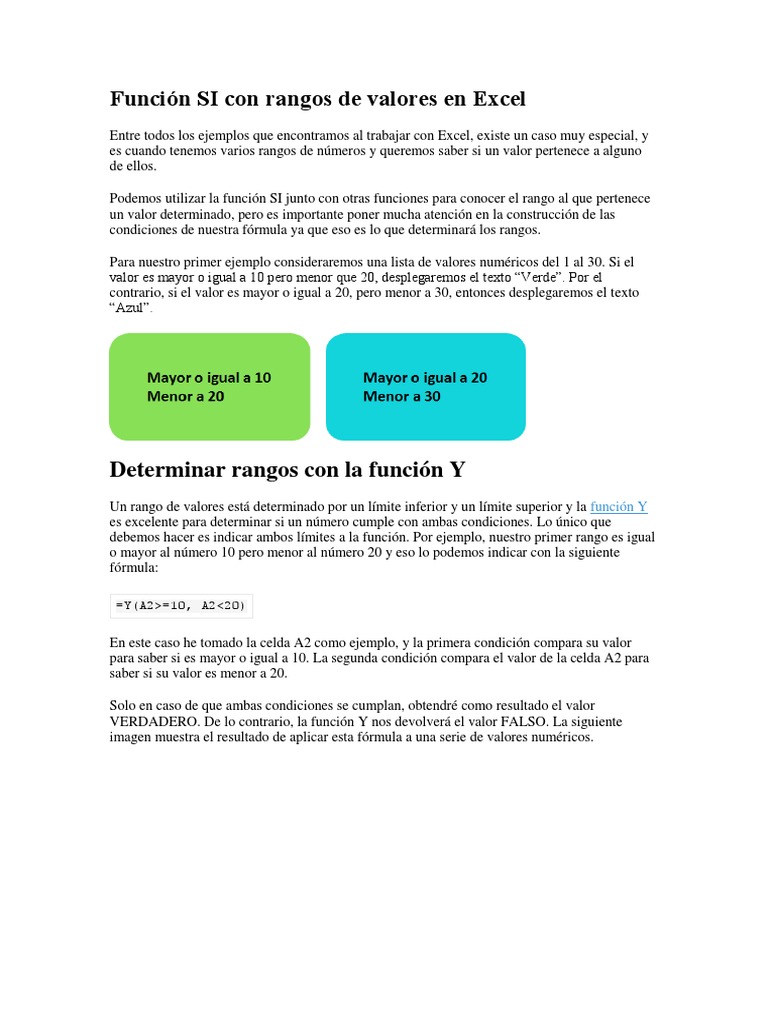 Función SI Con Rangos de Valores en Excel | PDF | Función (Matemáticas ...