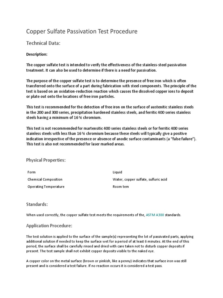 Copper Sulfate Passivation Test Guide | PDF | Stainless Steel | Iron