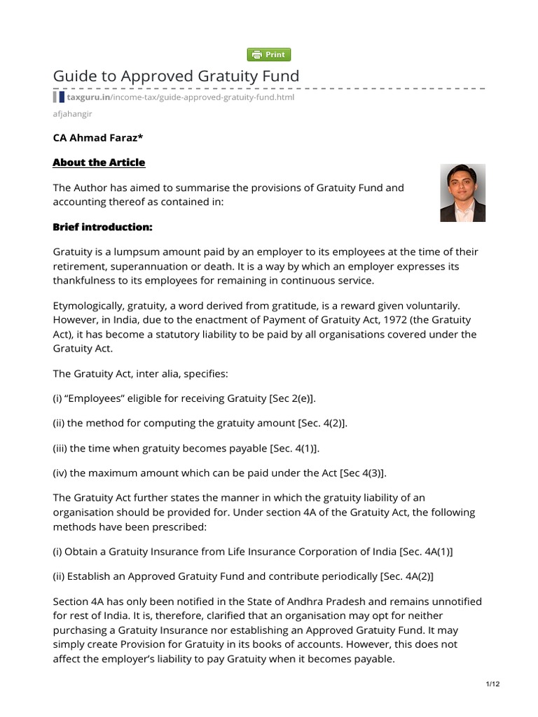 Taxguru - In-Guide To Approved Gratuity Fund | PDF | Defined Benefit ...