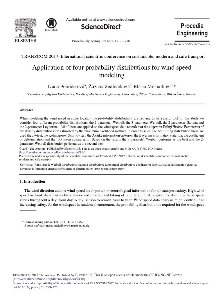 Application of Four Probability Distributions For Wind Speed | PDF ...