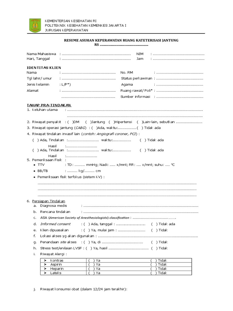 Format Resume Askep Cath Lab | PDF