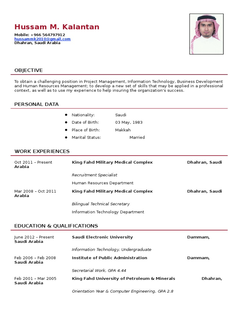 CV Format for Saudi Arabia Jobs | PDF | Saudi Arabia | Project ...