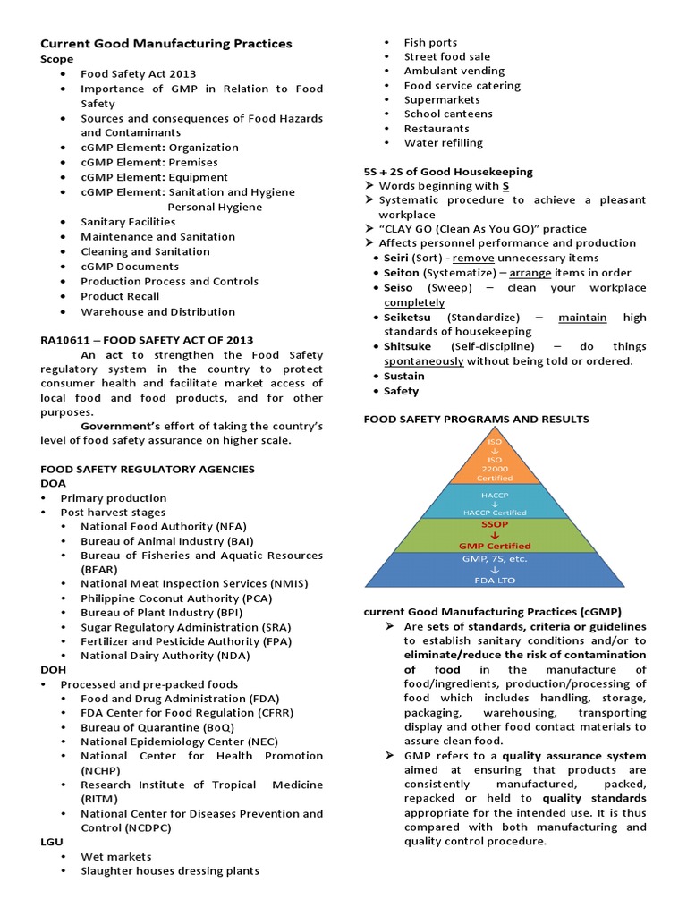 CGMP Handout | PDF | Hygiene | Foods