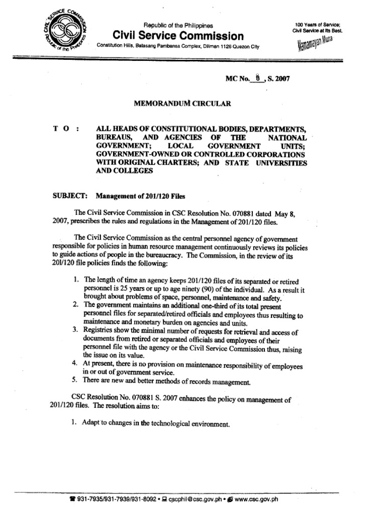 201 File Civil Service Memo Circular PDF | PDF