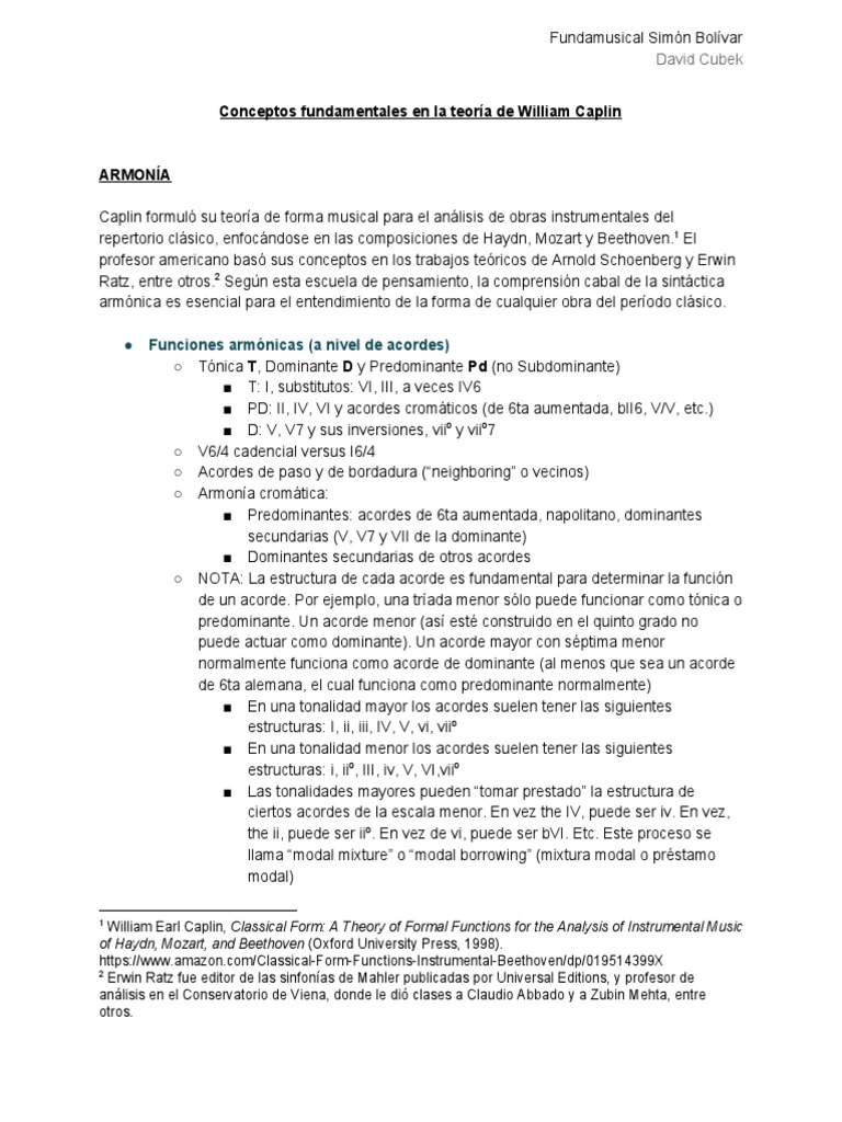 Conceptos Fundamentales en La Teoría de William Caplin PDF | PDF ...