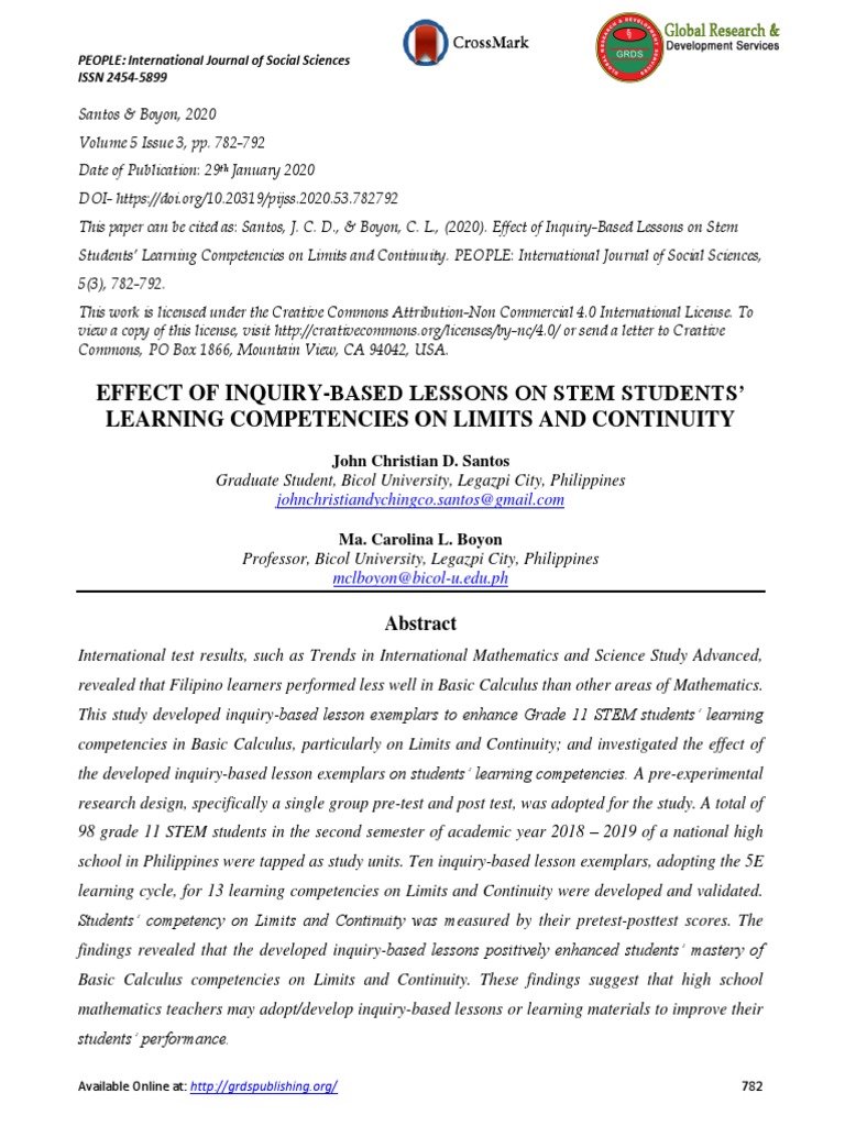 Effect of Inquiry-Based Lessons On Stem Students' Learning Competencies ...
